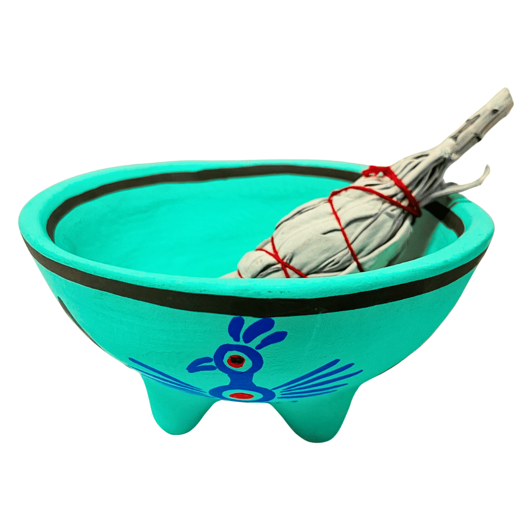Smudge Bowl Clay HAND PAINTED with feet GREEN | The Herb Temple